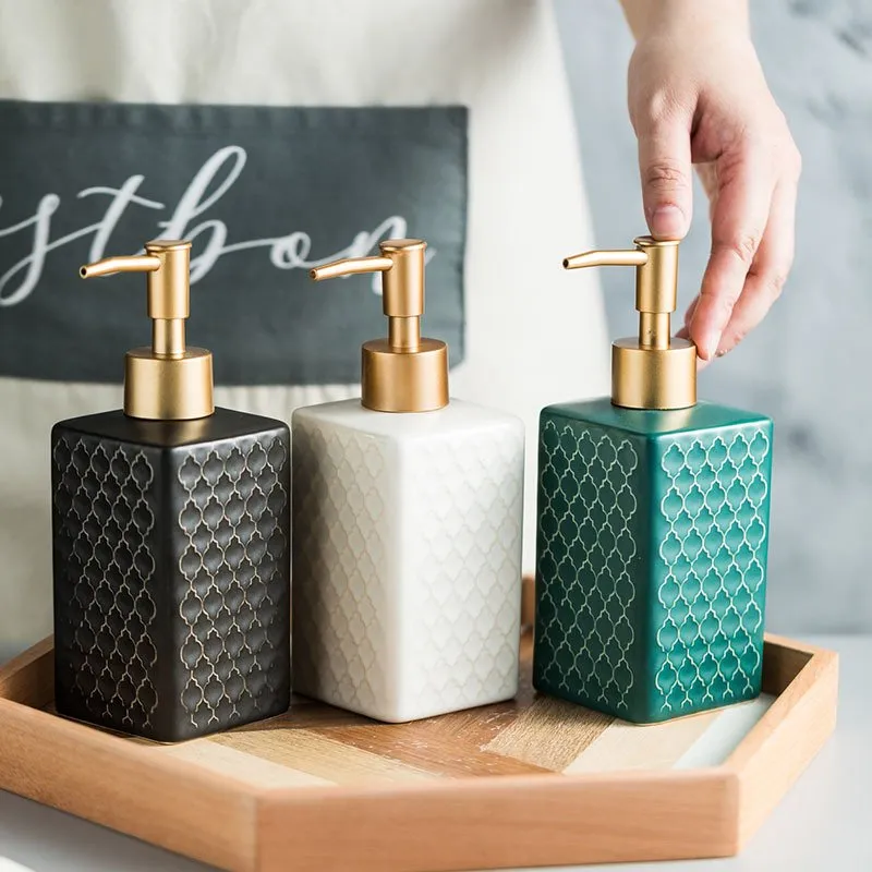 1Pc Lotion Bottle Relief Grid Design Ceramic - Union Source