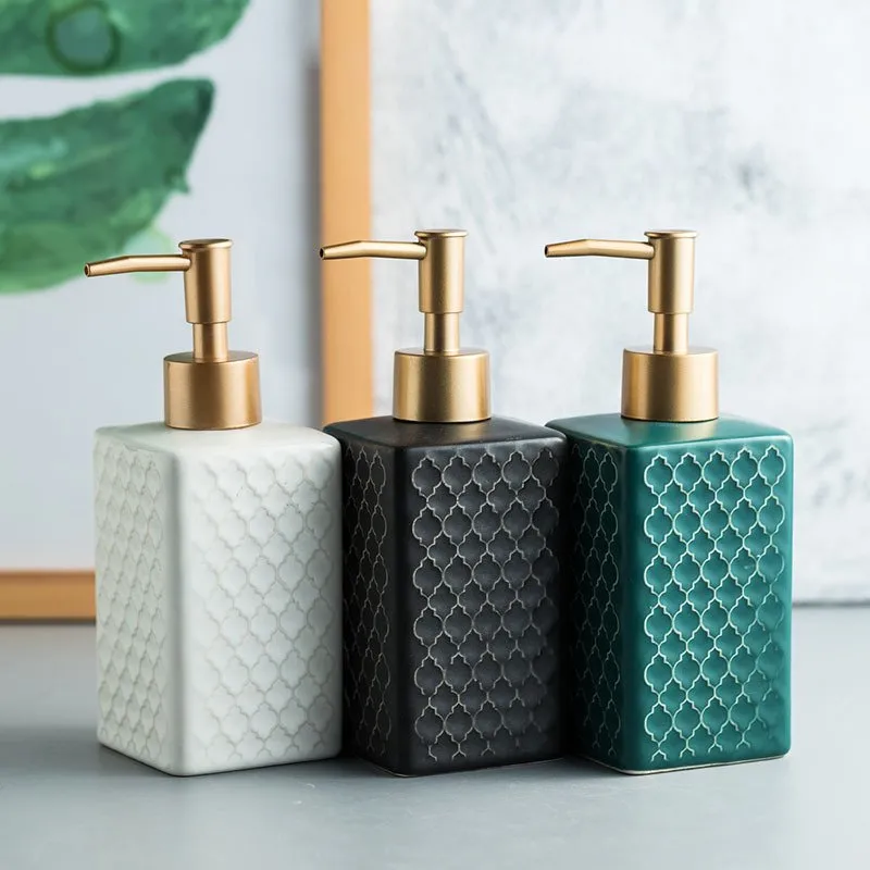 1Pc Lotion Bottle Relief Grid Design Ceramic - Union Source