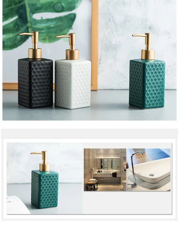 1Pc Lotion Bottle Relief Grid Design Ceramic - Union Source