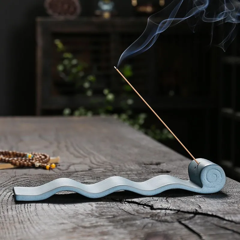 1Pc Wave Scroll Ceramic Incense Holder - Union Source