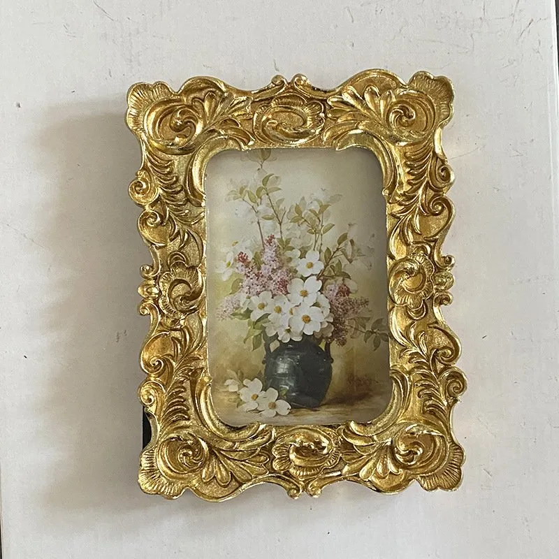 1Pc Vintage Gold Carved Macrame Rectangular Resin Photo Frame - Union ...