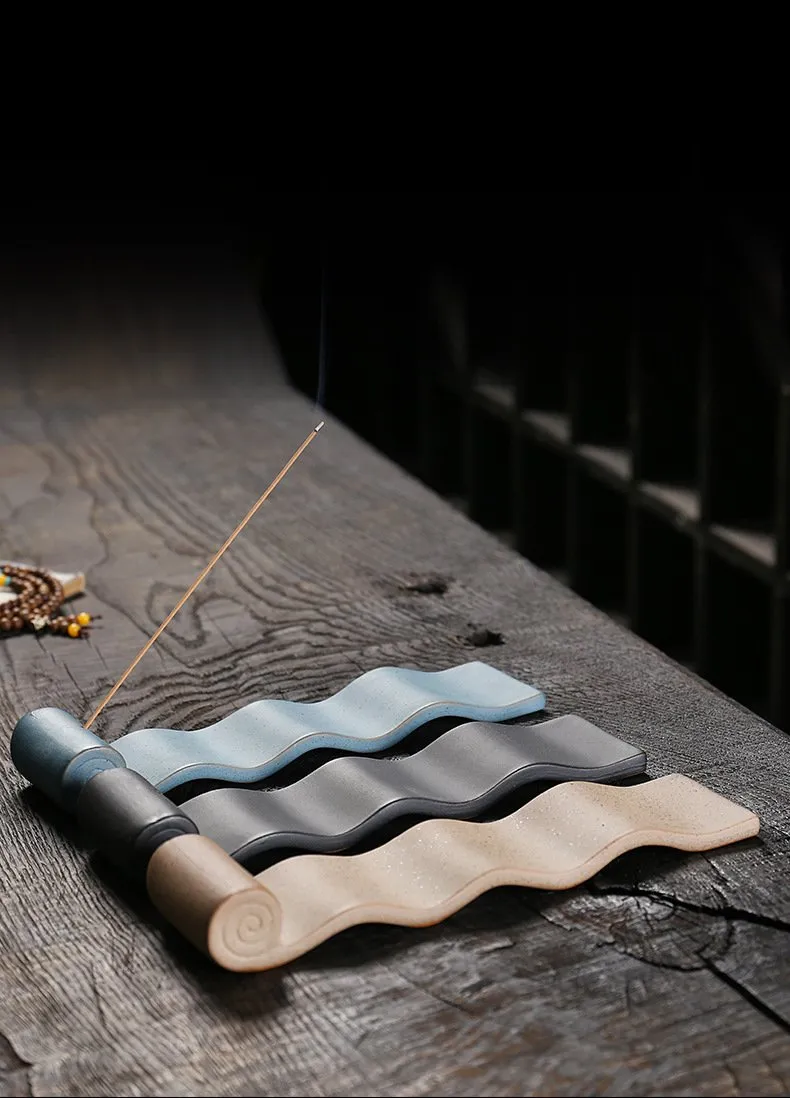 1Pc Wave Scroll Ceramic Incense Holder - Union Source