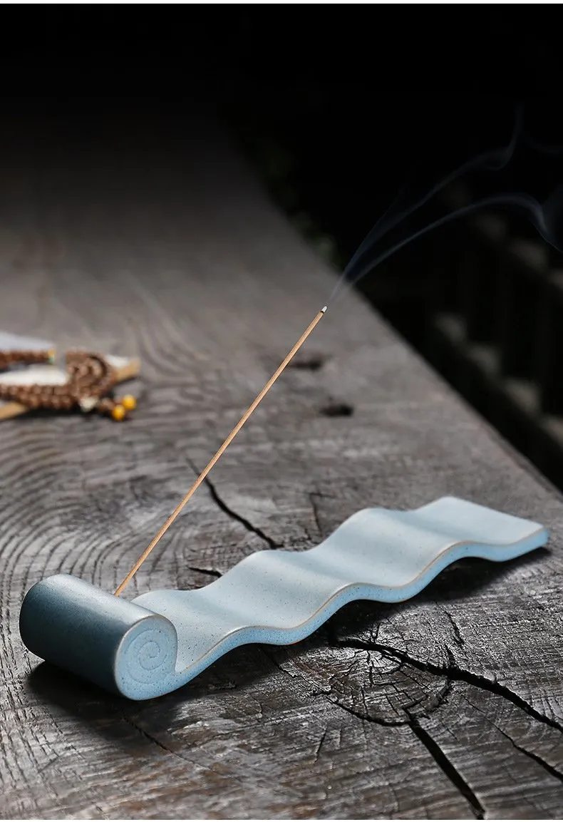 1Pc Wave Scroll Ceramic Incense Holder - Union Source