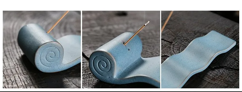 1Pc Wave Scroll Ceramic Incense Holder - Union Source