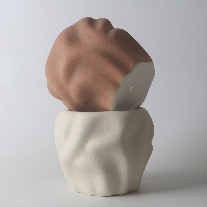 1Pc Frosted Wavy Pattern Ceramic Planter Pot - Union Source
