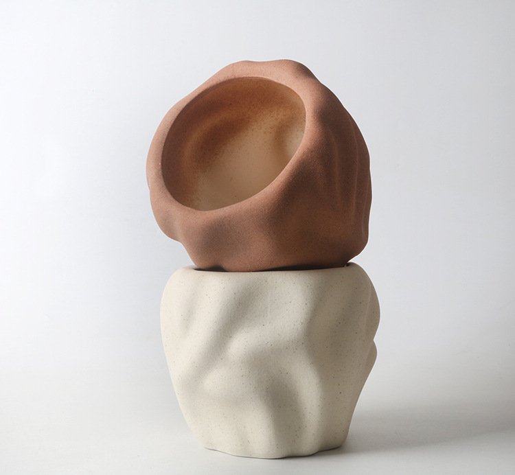 1Pc Frosted Wavy Pattern Ceramic Planter Pot - Union Source