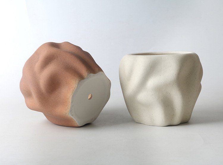 1Pc Frosted Wavy Pattern Ceramic Planter Pot - Union Source