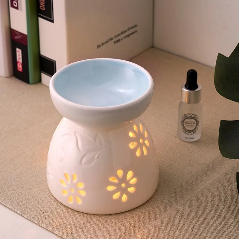 1Pc Hollow Flower Pattern Ceramic Aromatherapy Essential Oil Burner ...