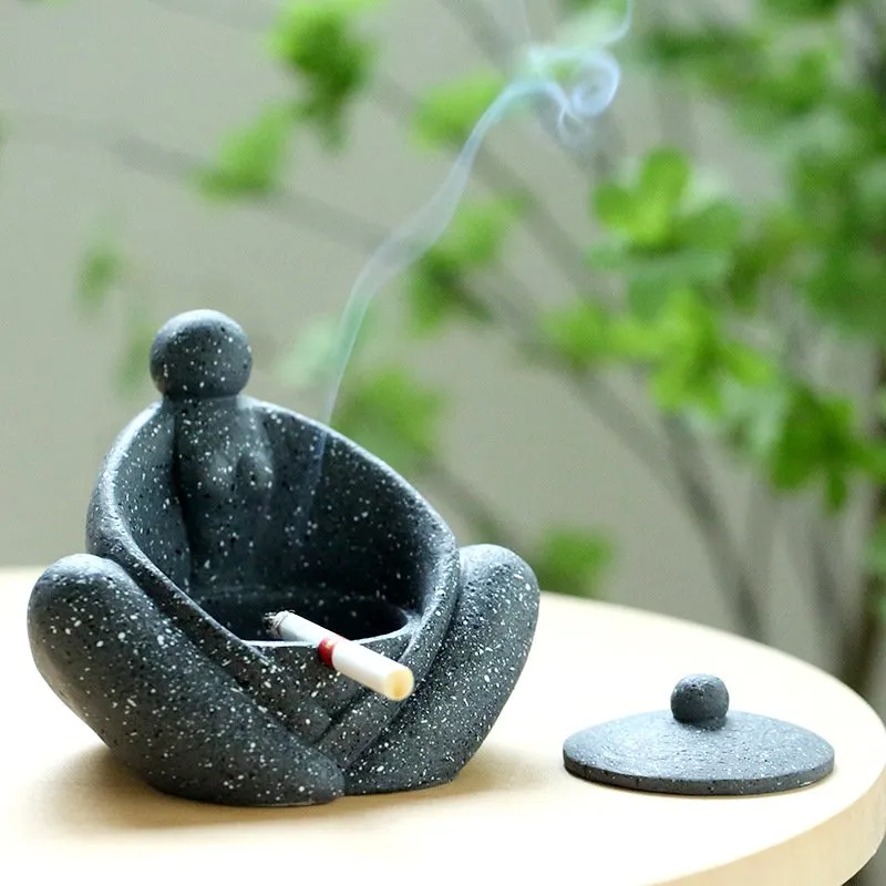 1Pc Wholesale Meditate Ceramic Ashtray with Lid - Union Source