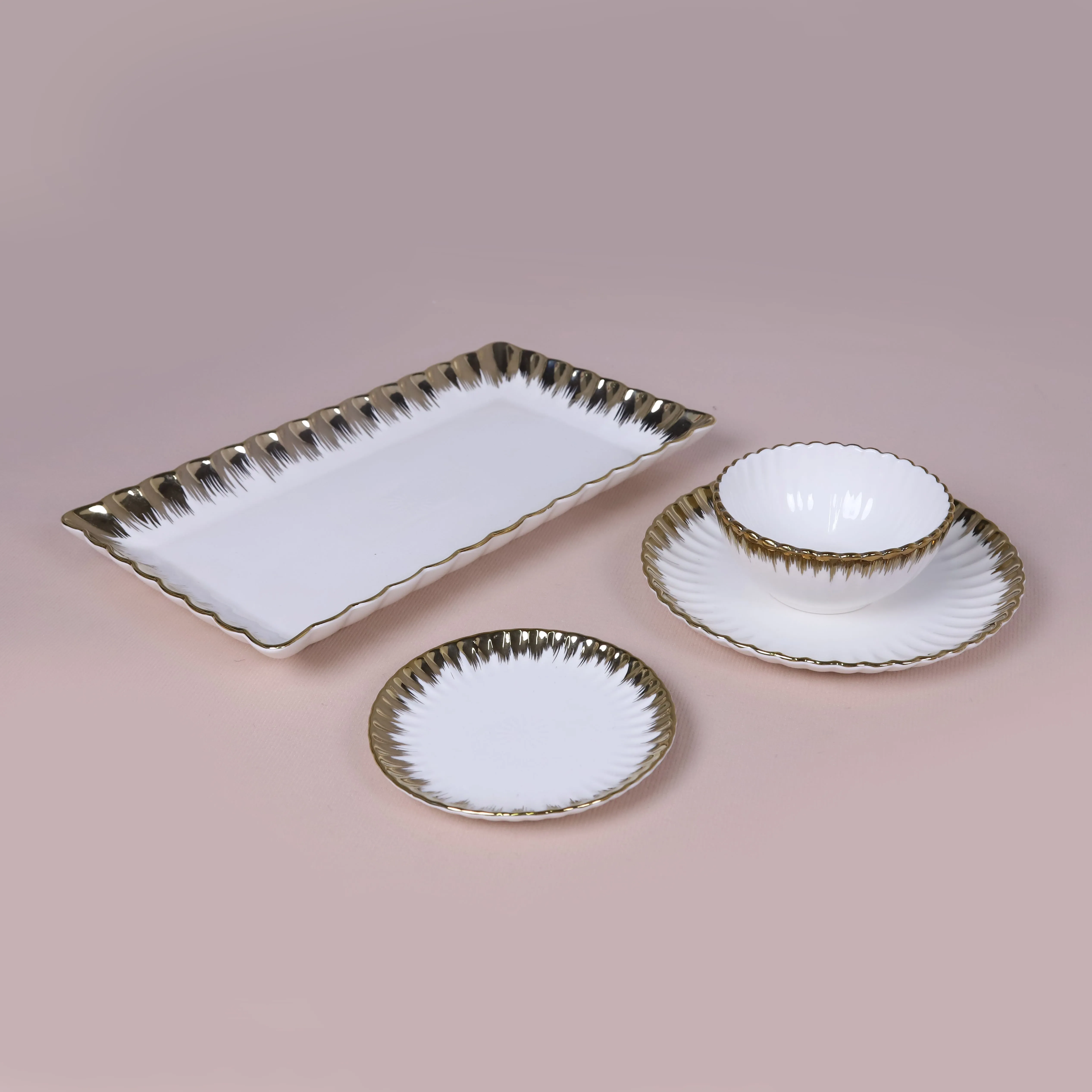 1Pc Wholesale White and Gold Ceramic Tableware Set - Union Source