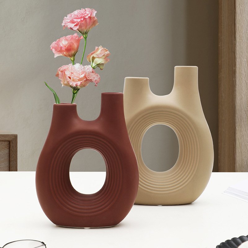 1Pc Wholesale Nordic Modern Circle Ceramic Vase with Hole - Union Source