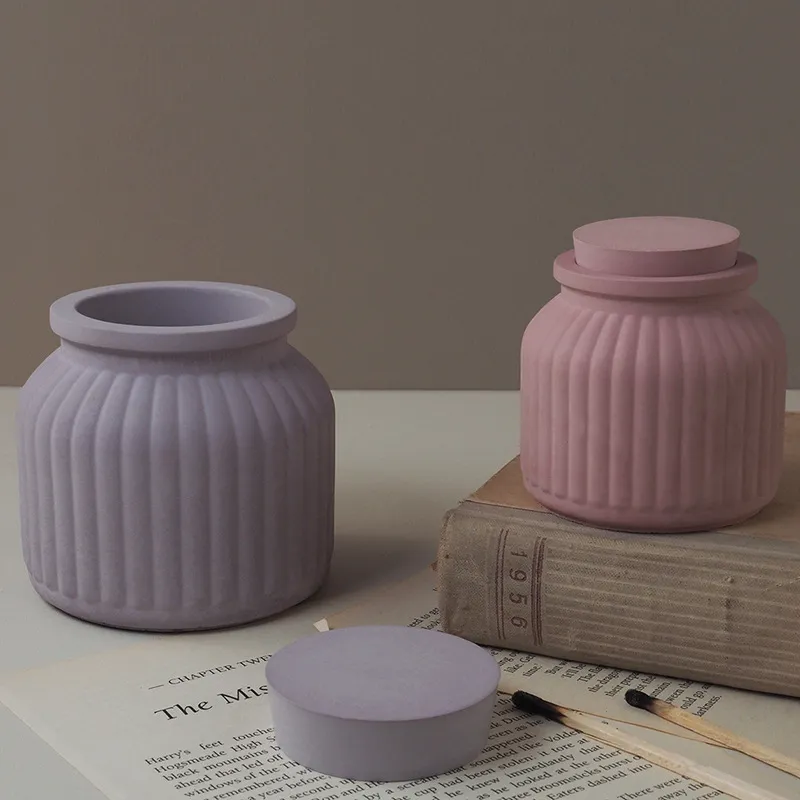 1Pc Wholesale Striped Empty Gypsum Candle Jar with Lid - Union Source