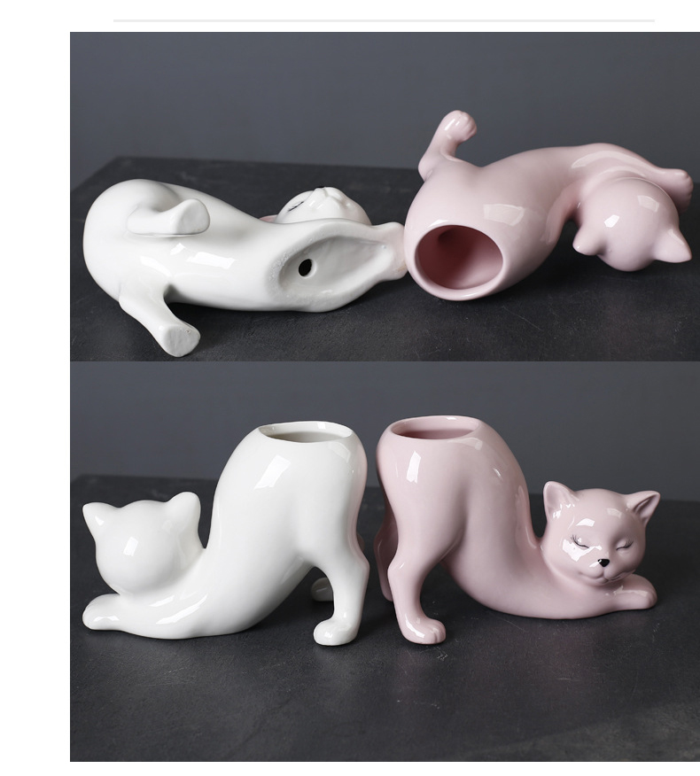 1Pc Wholesale Cute Cat Shaped Ceramic Cactus Pot - Union Source