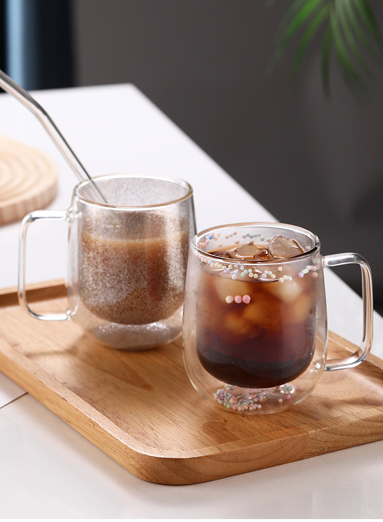 1Pc Wholesale Glitter Powder Double Wall Glass Mug - Union Source