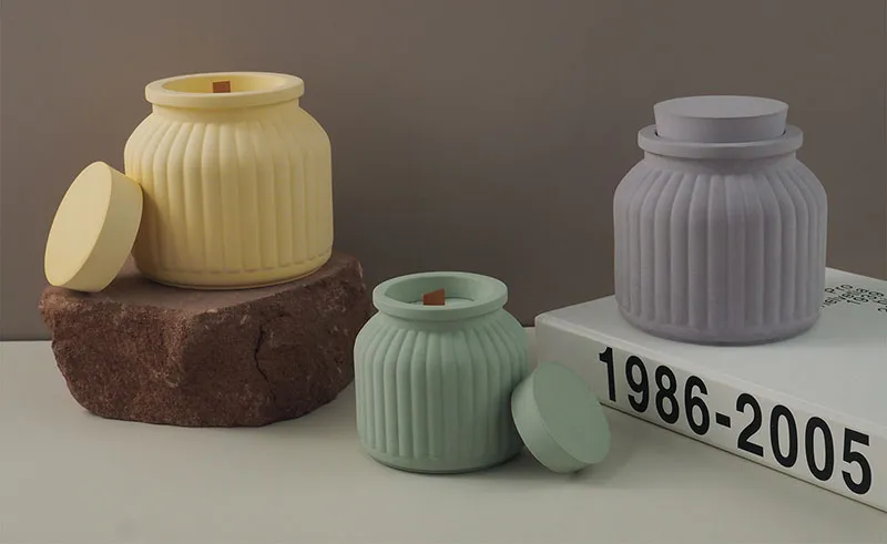 1Pc Wholesale Striped Empty Gypsum Candle Jar with Lid - Union Source
